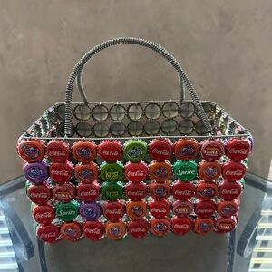 Bags | Vintage Colorful Recycled Bottle Cap Handbag Coca Cola Sprite ...
